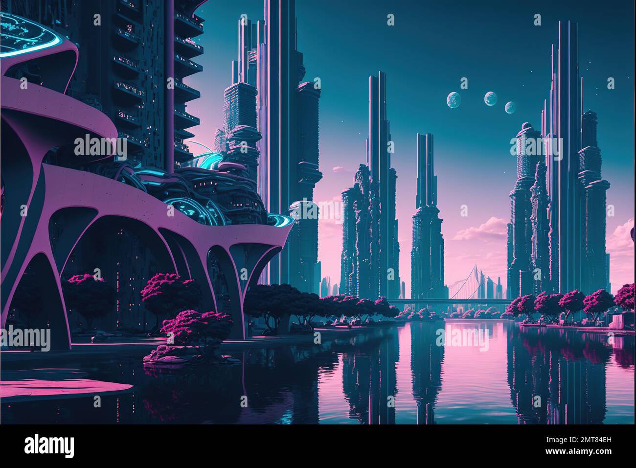 Aerial view of futuristic city,metaverse sunny day parametric buildings ...