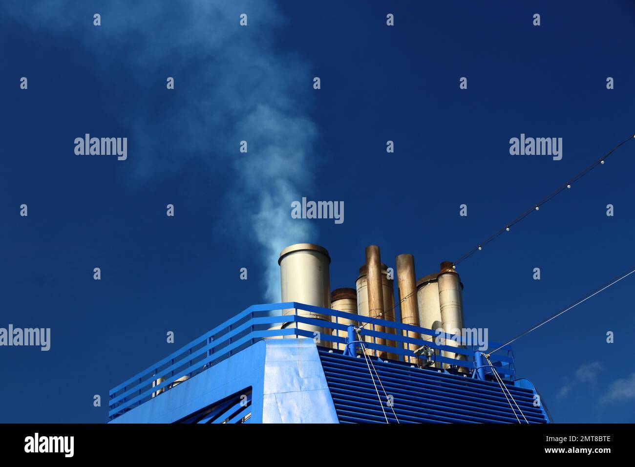Smoke rising from cruise ship funnel Stock Photo - Alamy