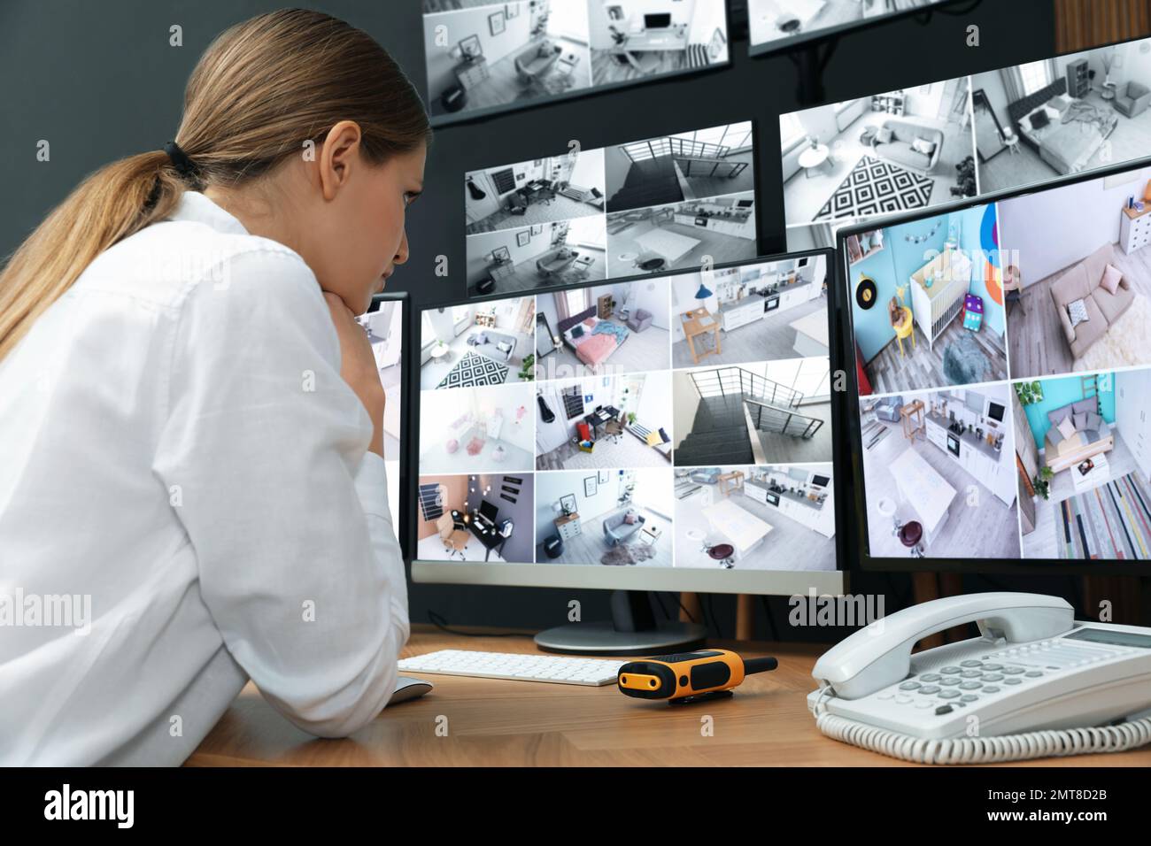 Security guard monitoring modern CCTV cameras indoors Stock Photo - Alamy Security guard monitoring modern CCTV cameras indoors Stock Photo - Alamy