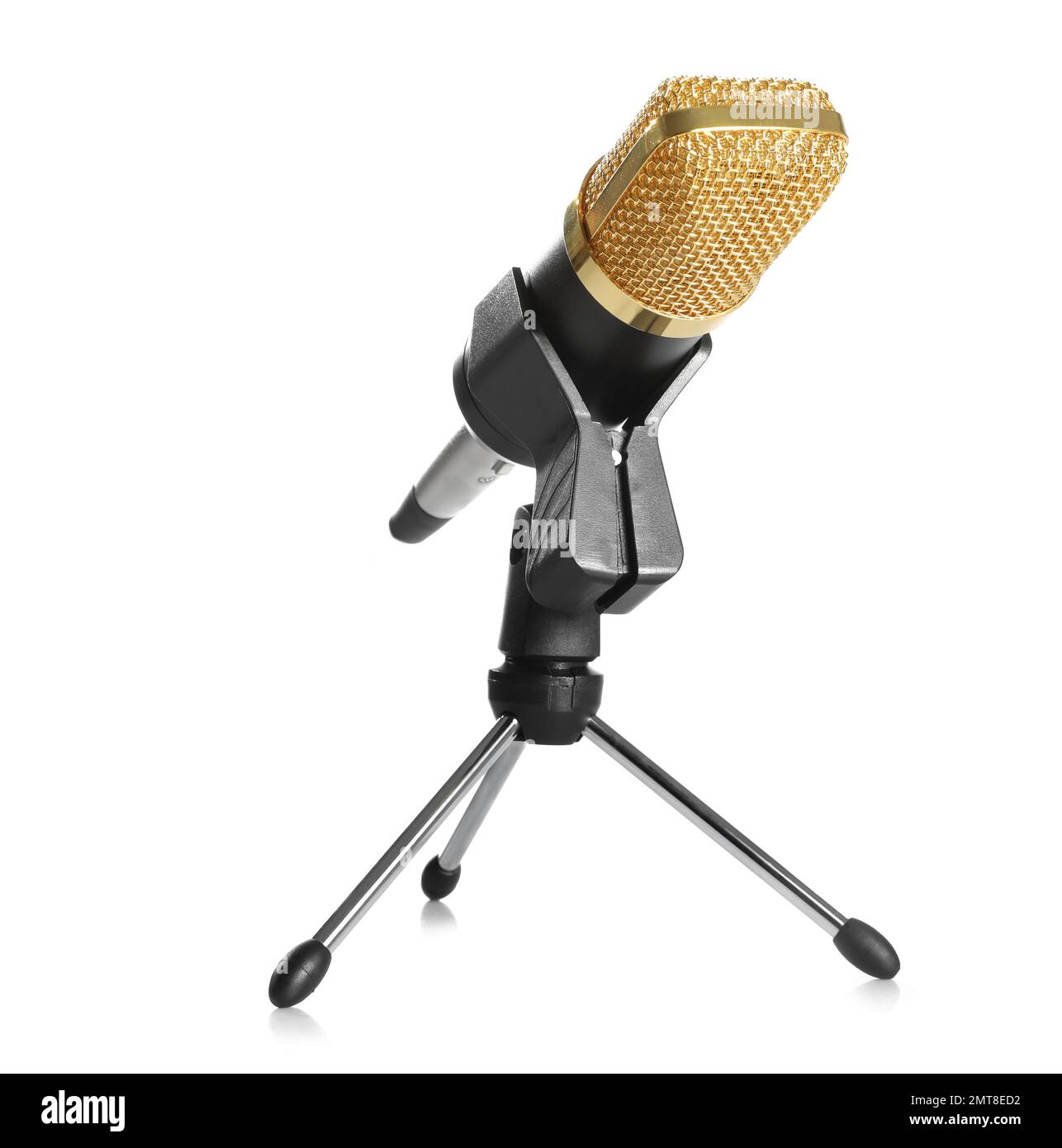 Modern microphone isolated on white. Journalist's equipment Stock Photo ...