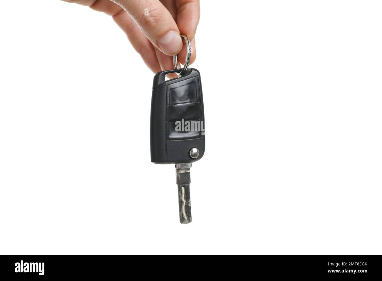 Man holding key on white background, closeup. Car buying Stock Photo ...