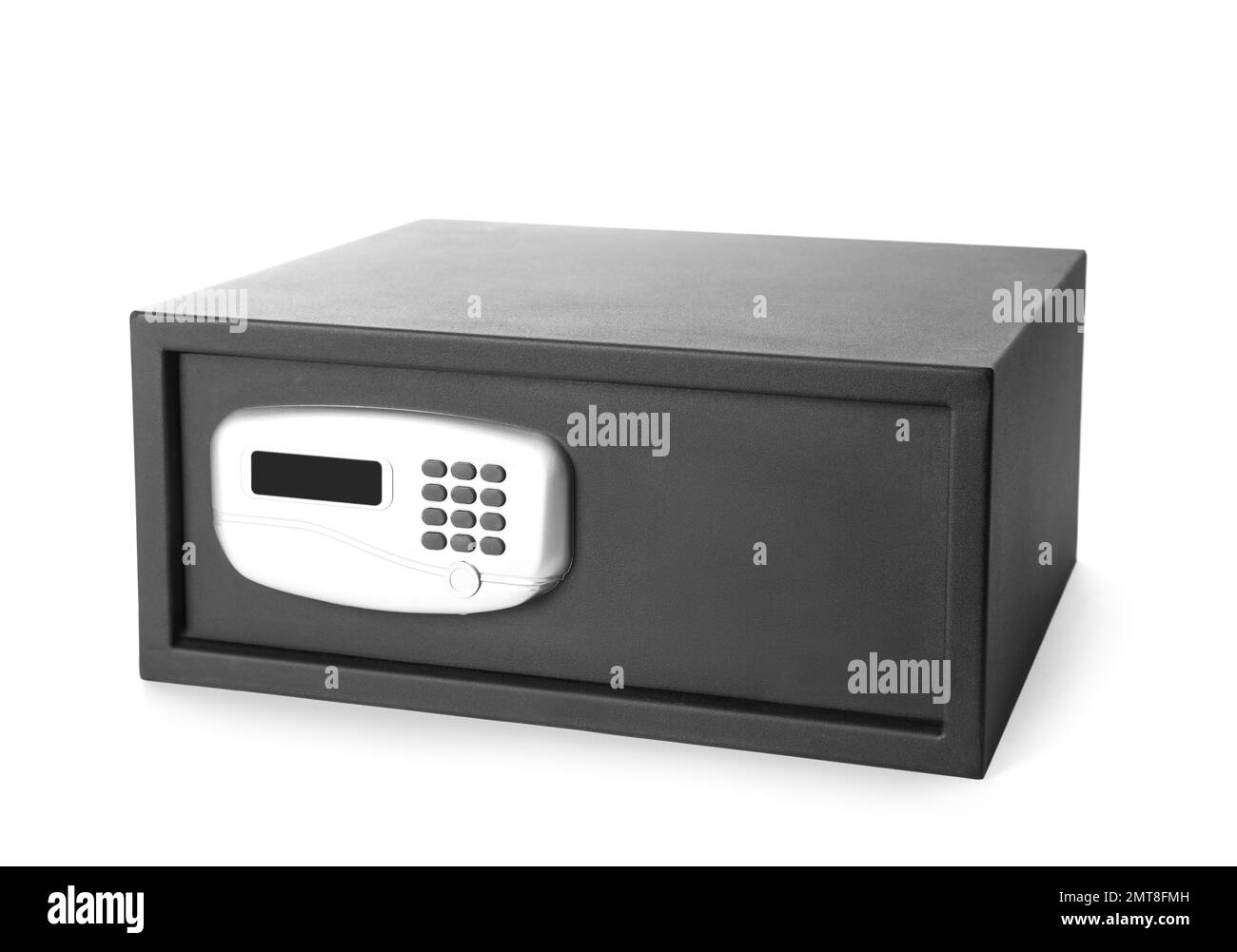 Closed black steel safe isolated on white Stock Photo - Alamy