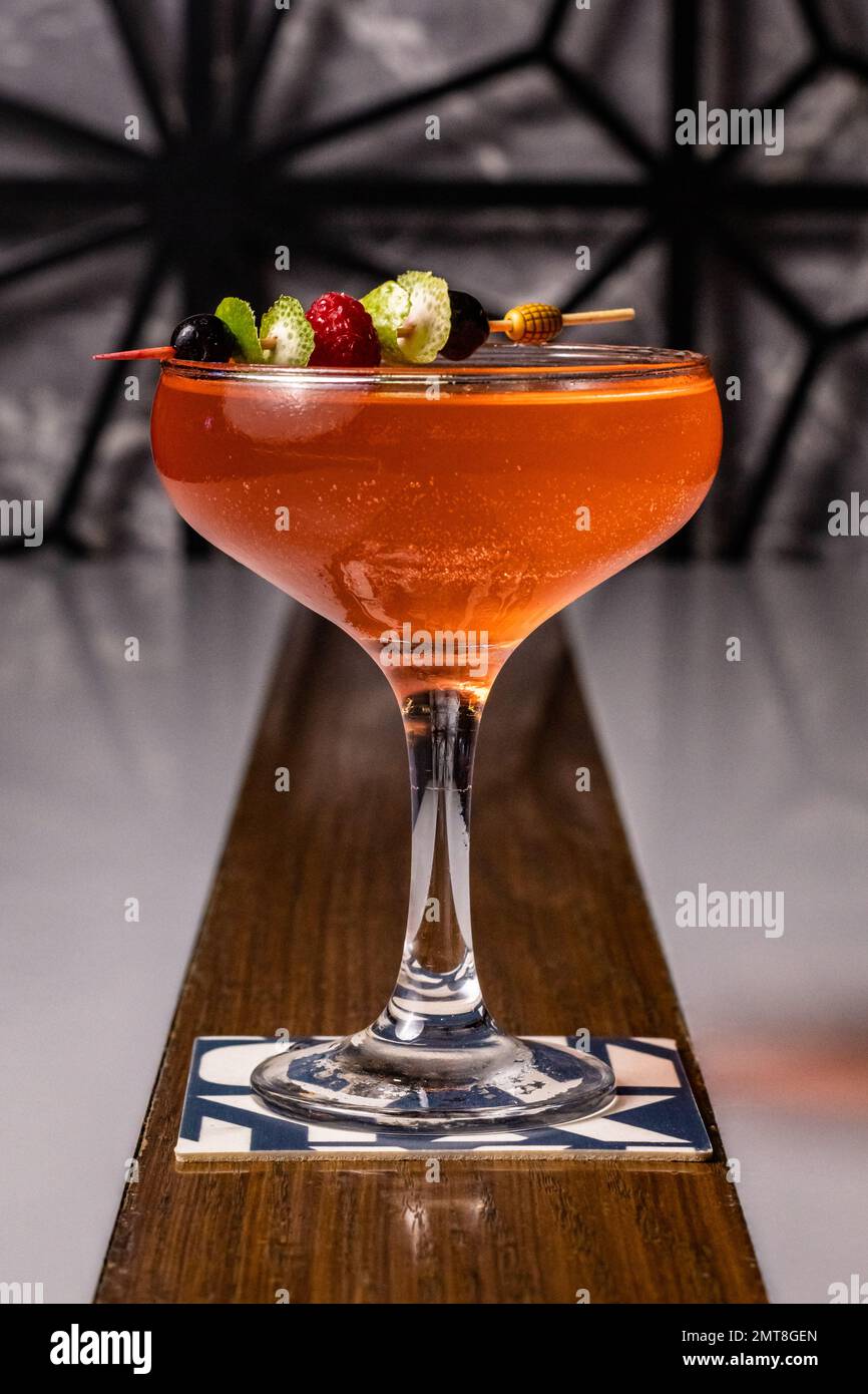 Cocktails at the bar of a restaurant. Tasty alcoholic drink Stock Photo ...