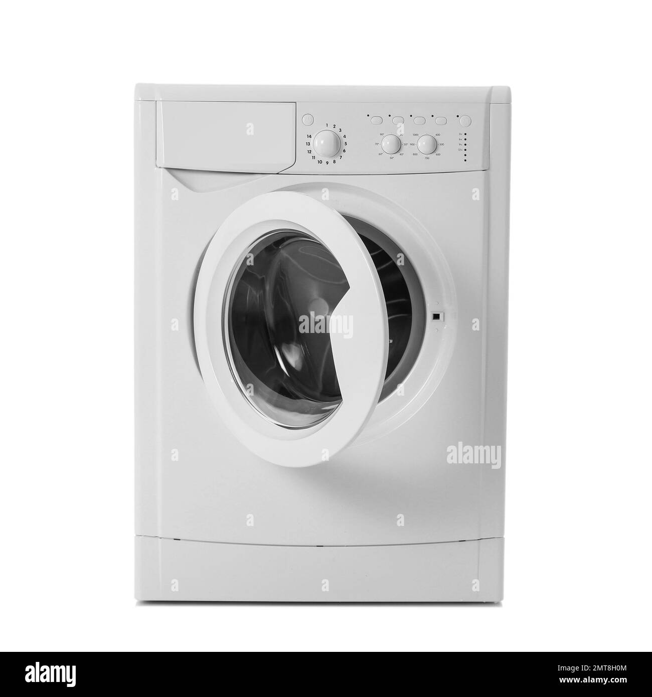 Modern washing machine isolated on white. Laundry day Stock Photo - Alamy