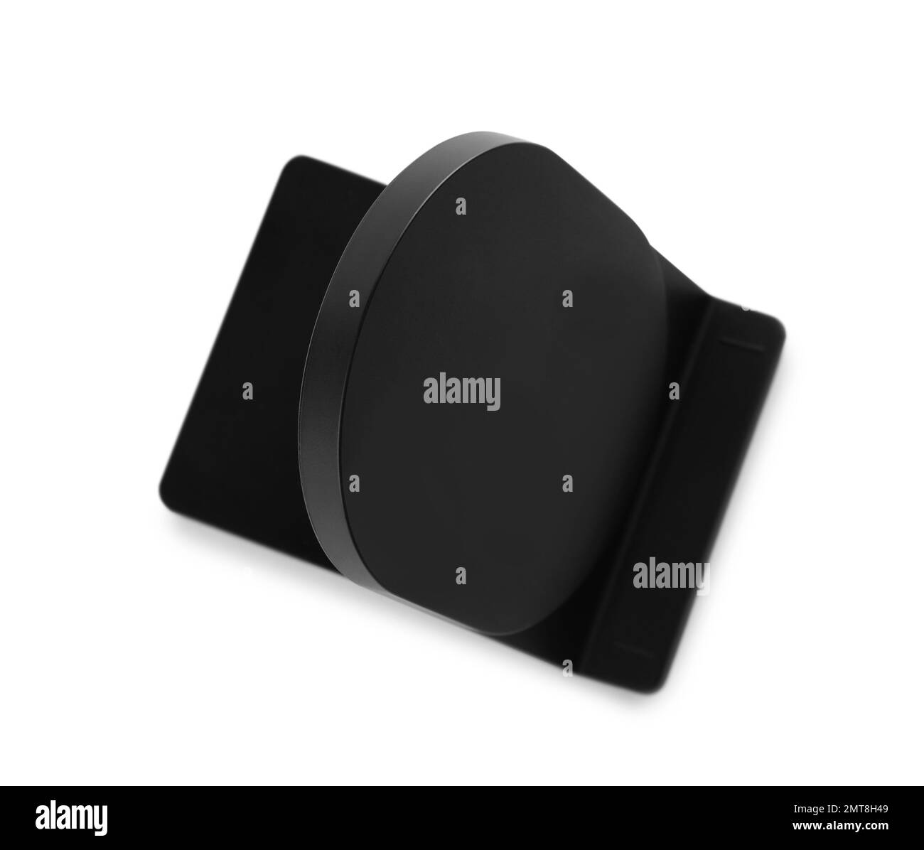 Black wireless charger isolated on white, top view. Modern technology ...
