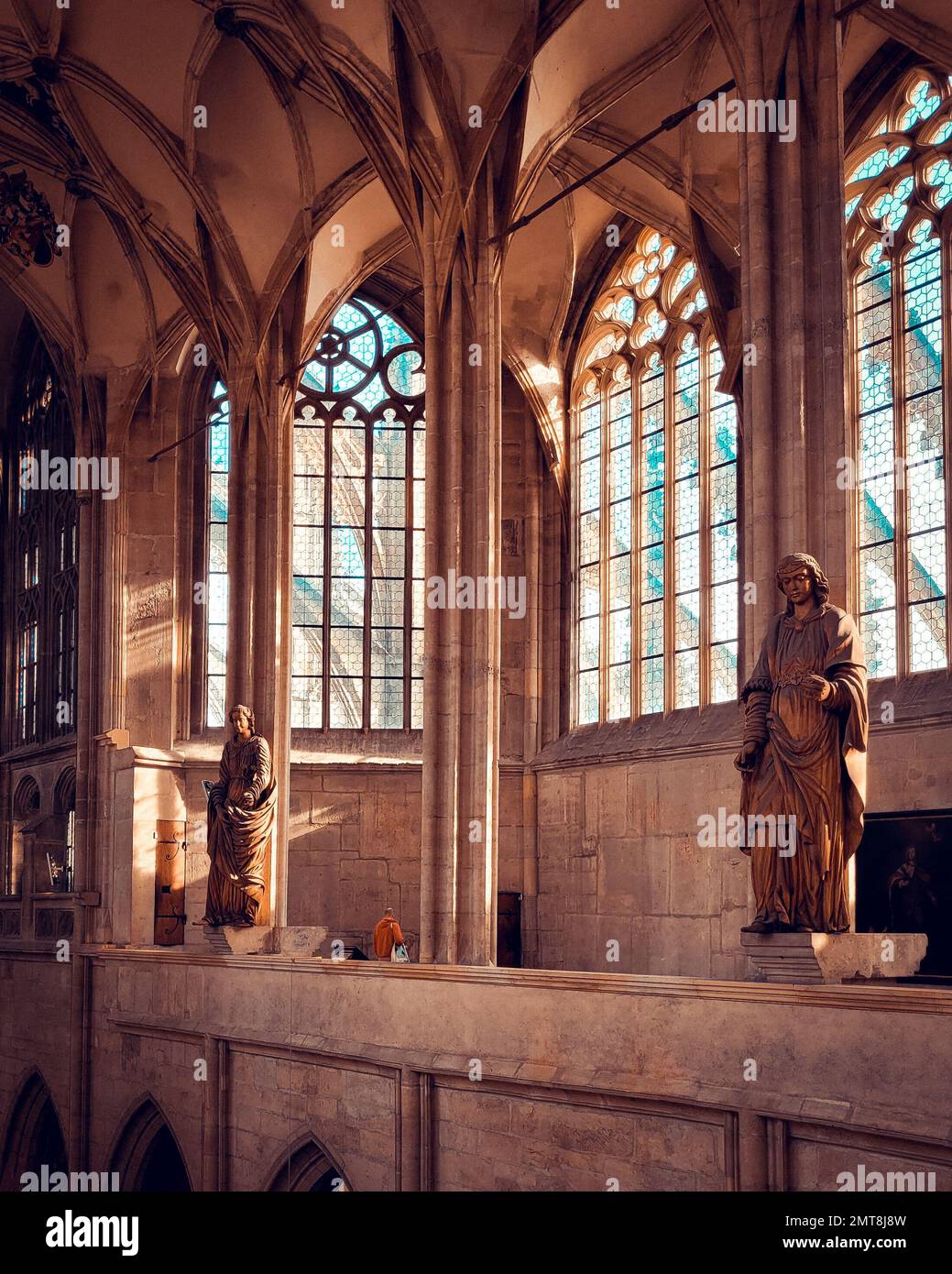 The interior of St Barbara's Cathedral with sculptures by the windows ...