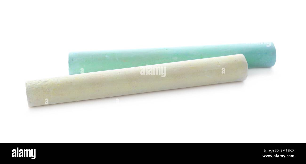 Color pieces of chalk on white background Stock Photo - Alamy
