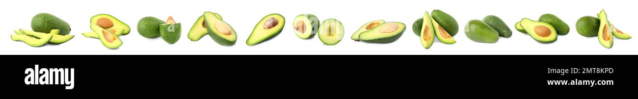 Set of delicious fresh avocados on white background. Banner design ...