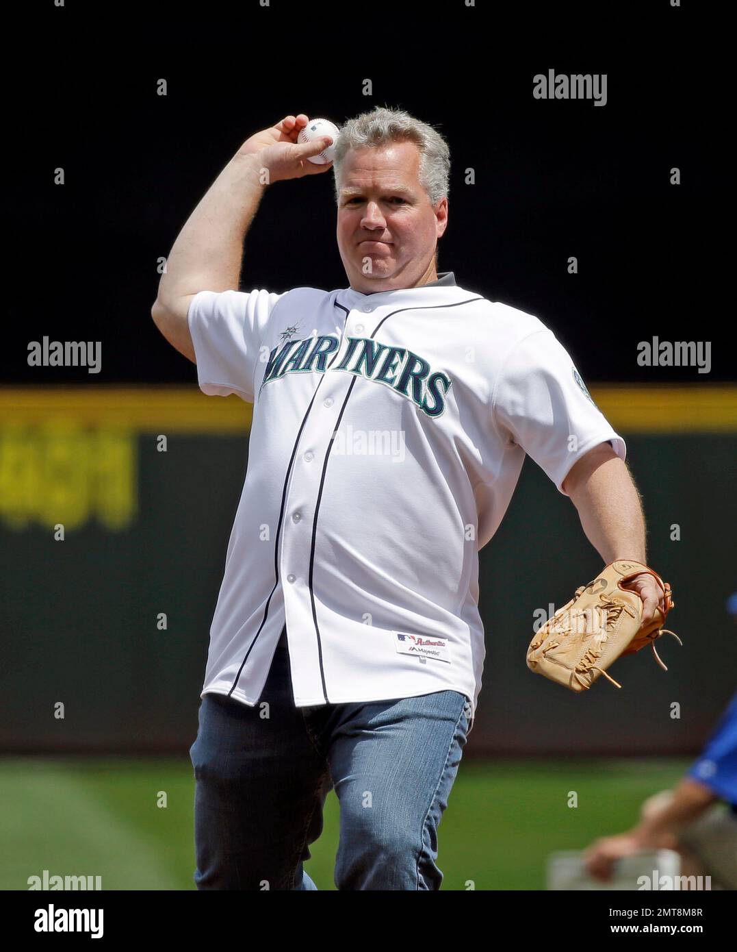 Former Seattle Mariners pitcher Bob Wolcott throws out the ceremonial ...