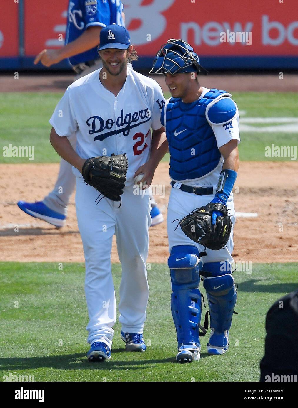 Los Angeles Dodgers starting pitcher Clayton Kershaw, left, and catcher ...
