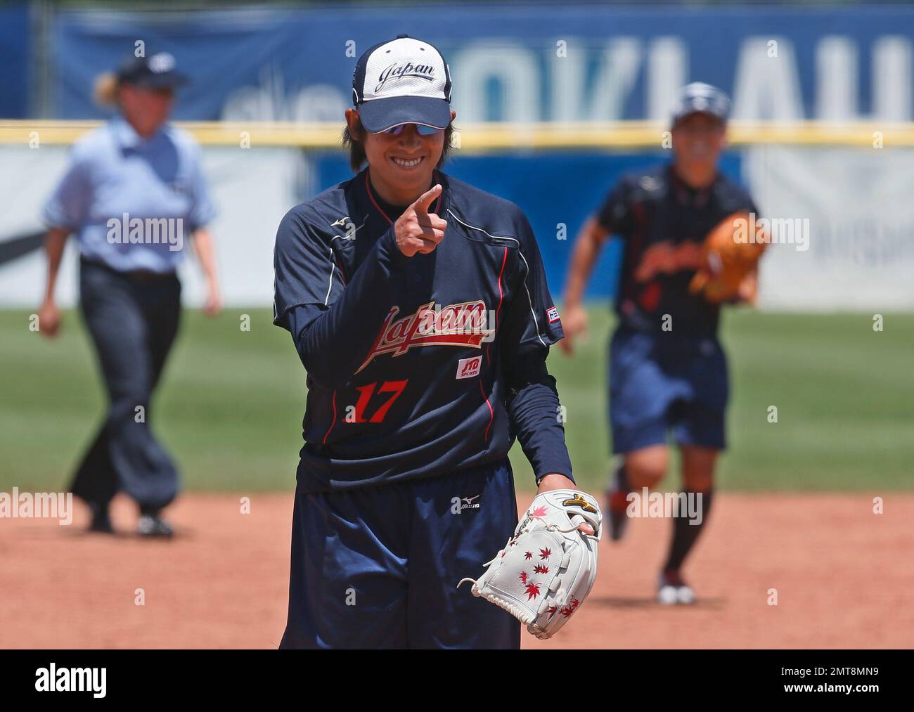Japan pitcher Yukiko Ueno (17) celebrates after defeating the United ...