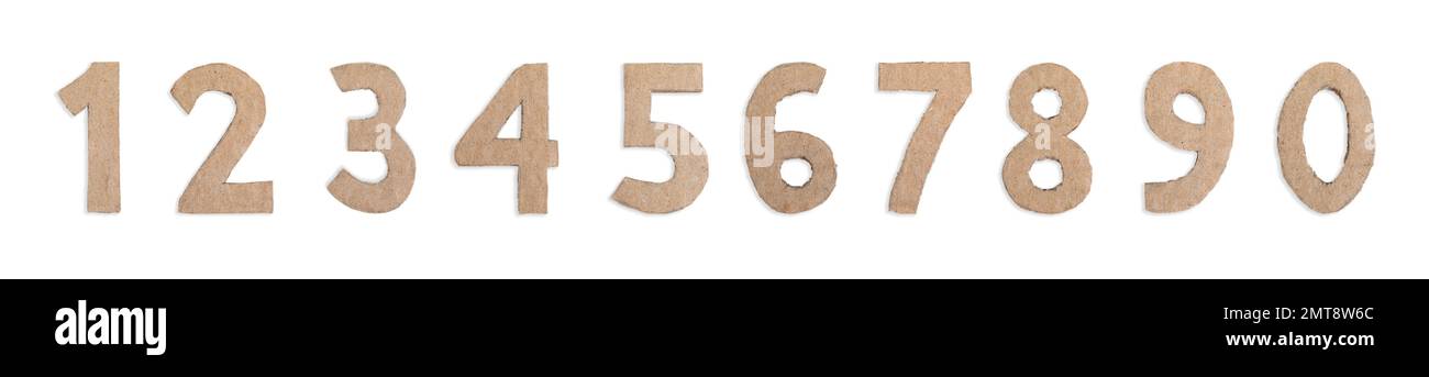 Collage with numbers made of cardboard on white background. Banner ...