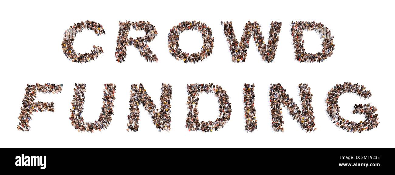 Concept or conceptual large community of people forming CROWDFUNDING ...