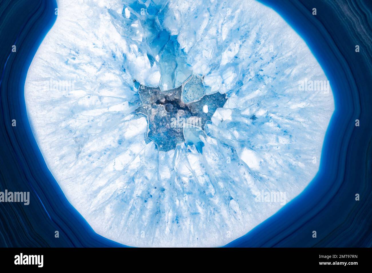 Amazing blue agate cut cross section. Natural crystal mineral formation ...