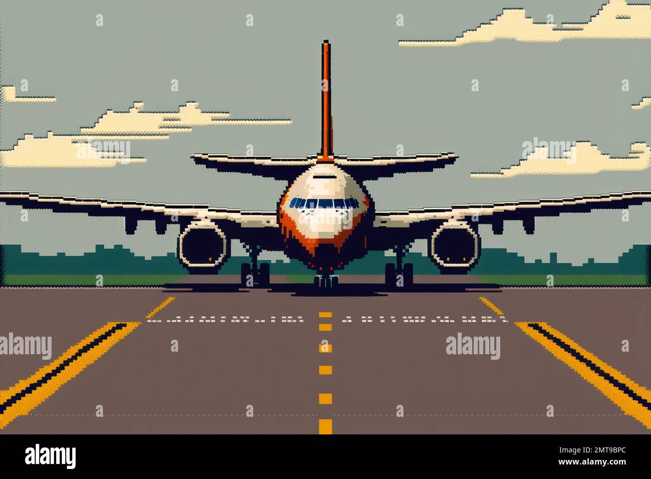 Airplane on runway travel transportation pixel art style graphic ...