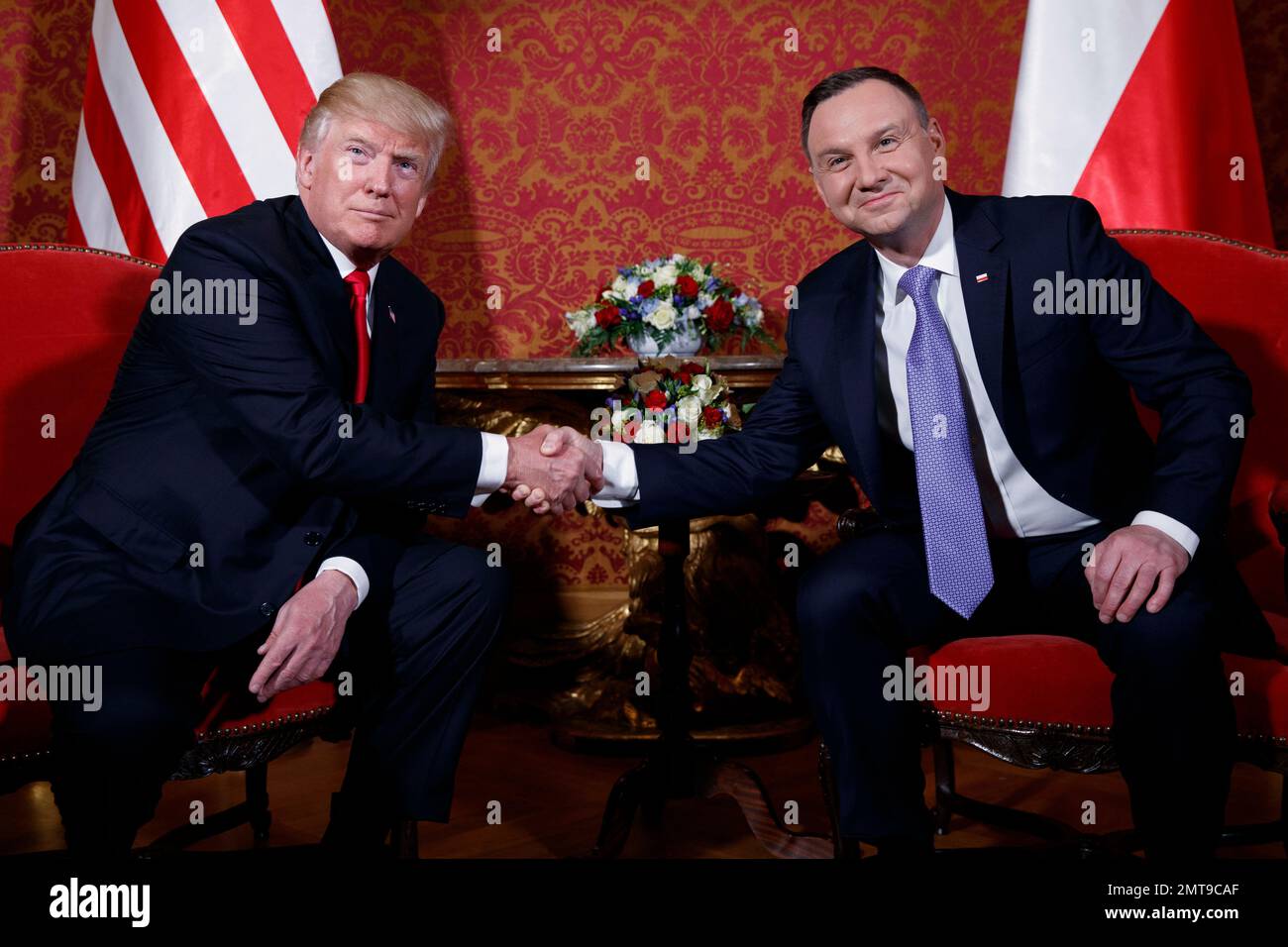 U.S. President Donald Trump, left, and Polish President Andrzej Duda ...