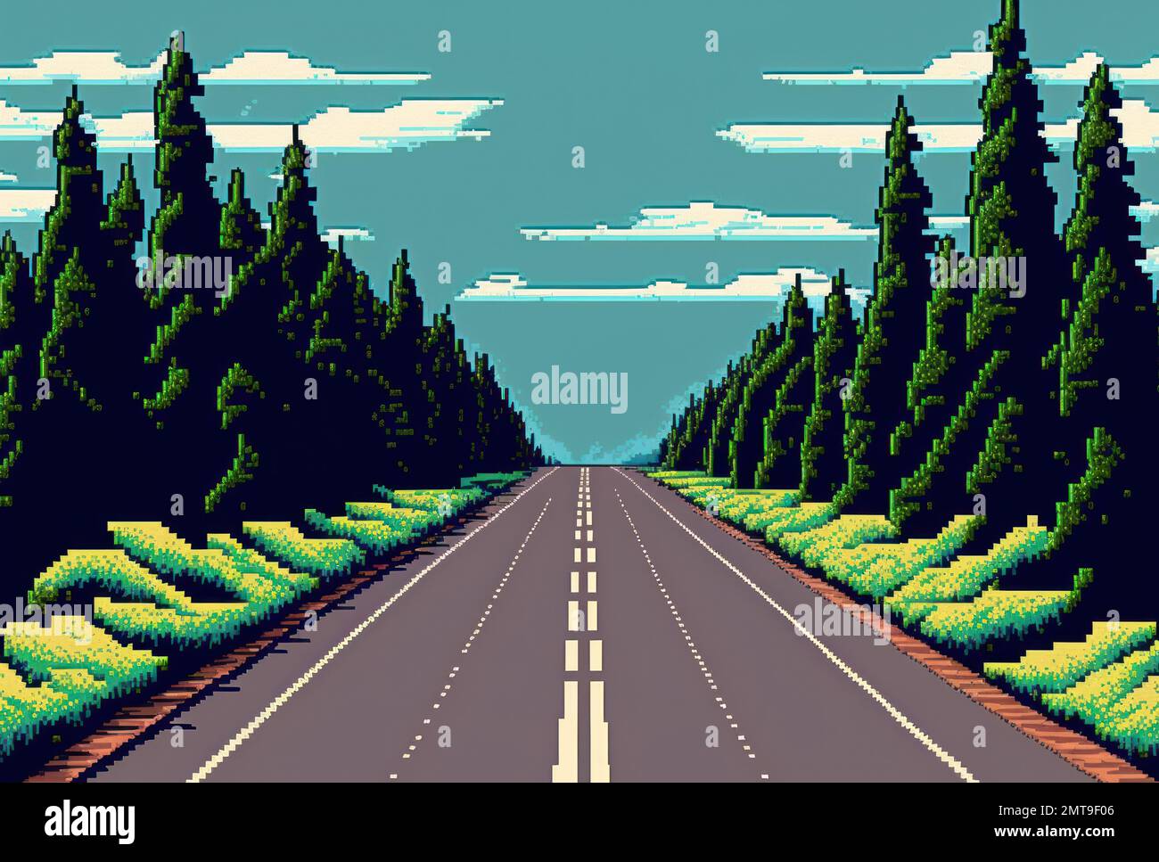Road with beautiful nature around country side road trip pixel art ...