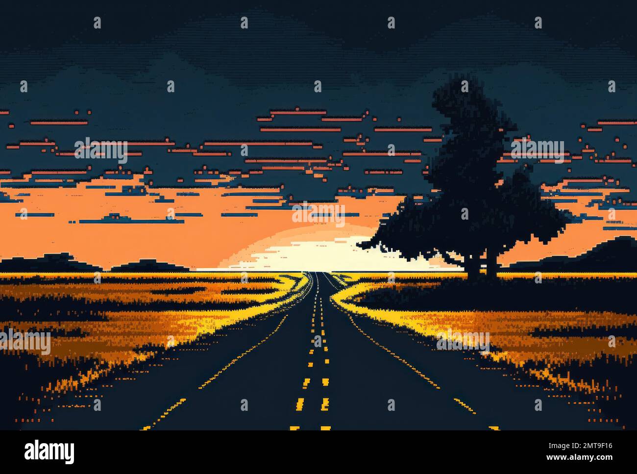 Road with beautiful nature around country side road trip pixel art ...