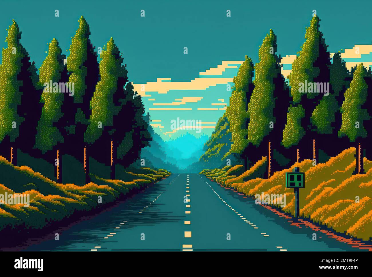 Road with beautiful nature around country side road trip pixel art ...