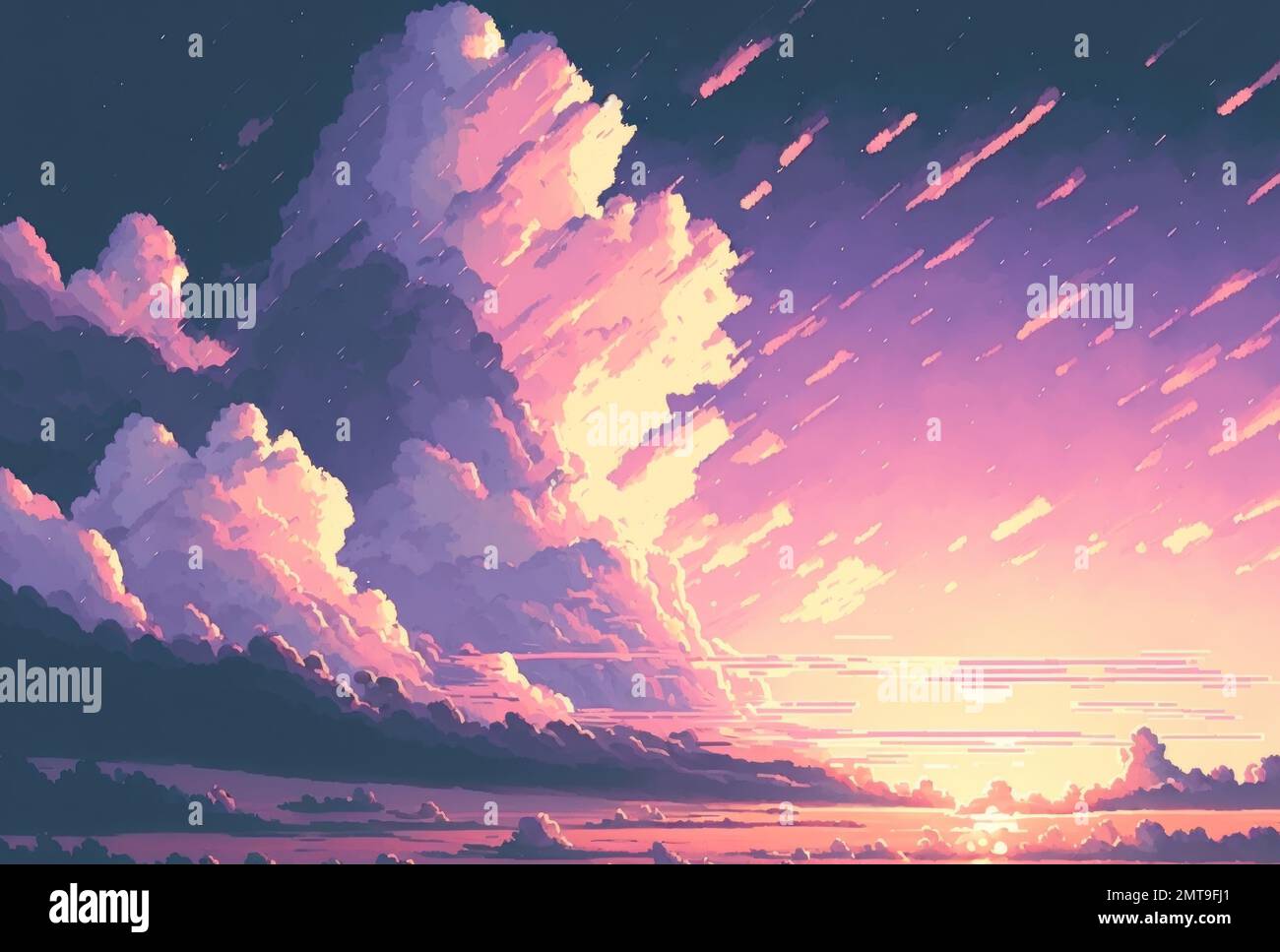 Pastel sweet blue pink sky pixel art style. background with copy space ...
