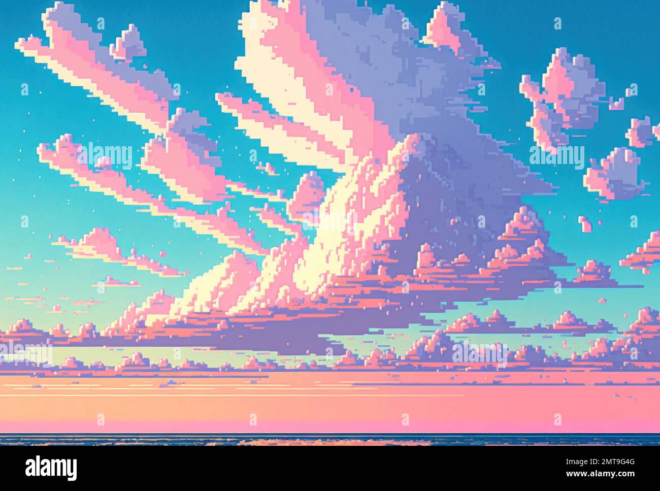 Pastel sweet blue pink sky pixel art style. background with copy space Stock Photo - Alamy