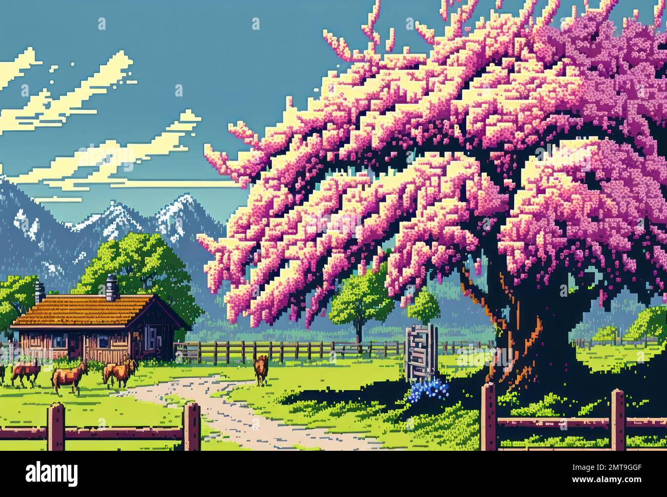 Spring season cherry blossom tree with beautiful landscape background ...