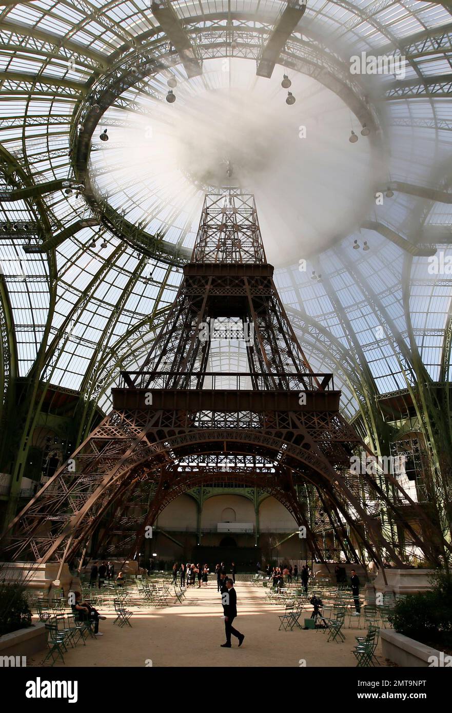 A replica of the Eiffel Tower is pictured inside the Grand Palais ...