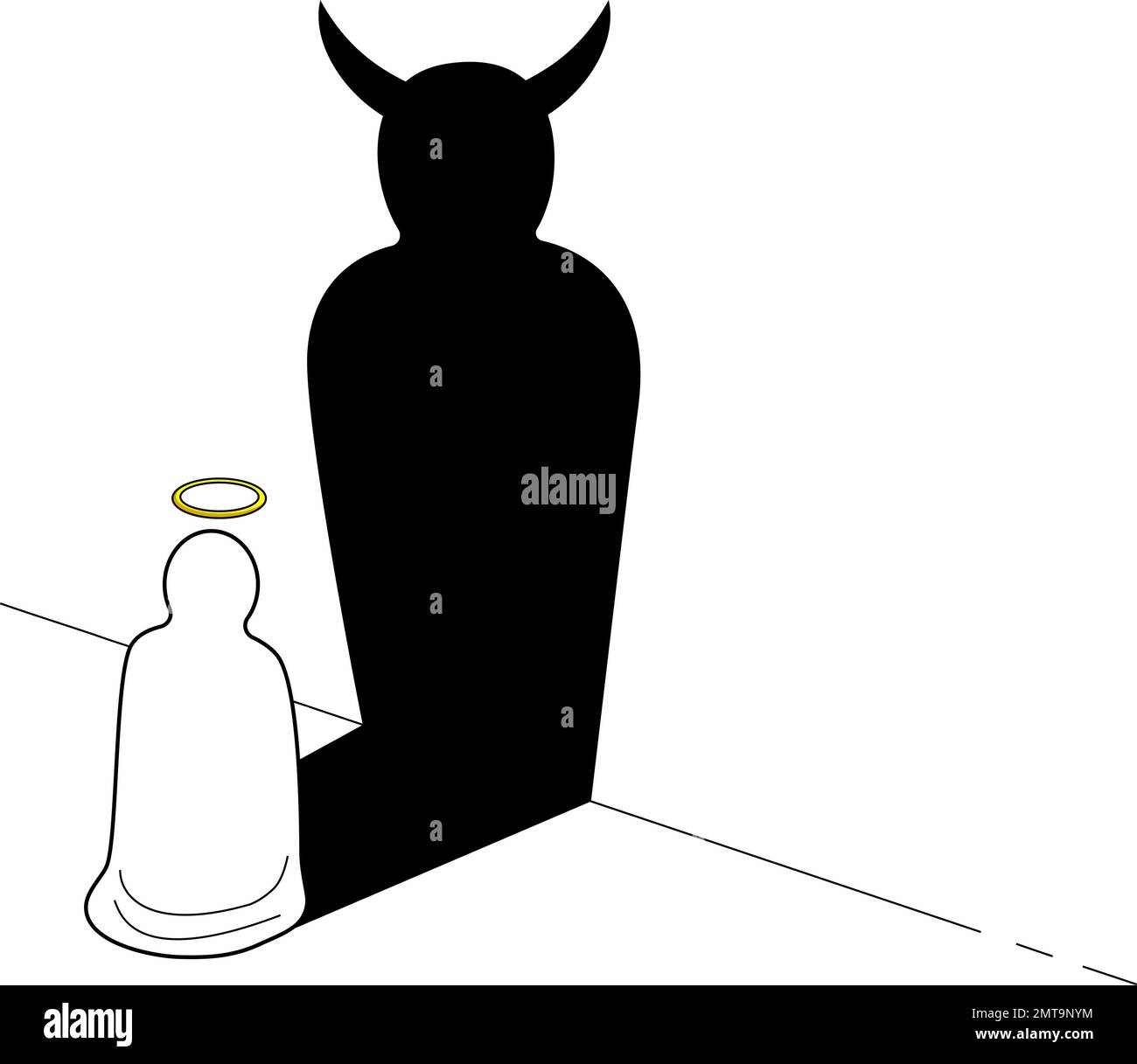 Angel And Devil Shadow Shine On The Wall Concept Vector Silhouette Illustration Black And