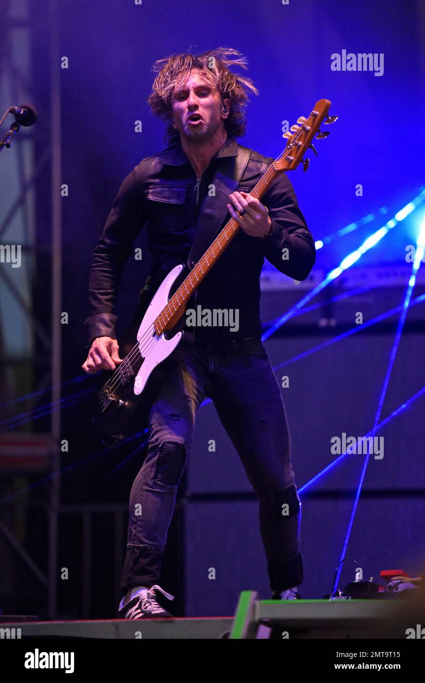Eric Bass of Shinedown performs at Naperville's Ribfest at Knoch Park ...