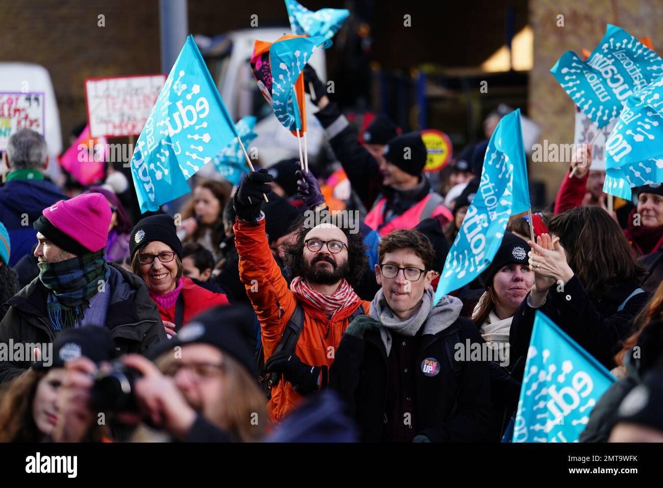 Members of the National Education Union (NEU) join fellow strikers from ...