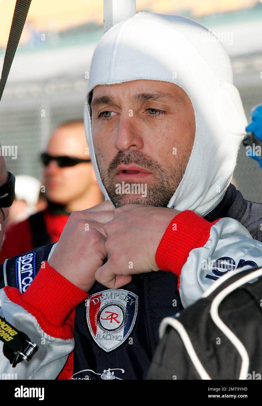 Actor Patrick Dempsey prepares to drive his car down pit road prior to ...