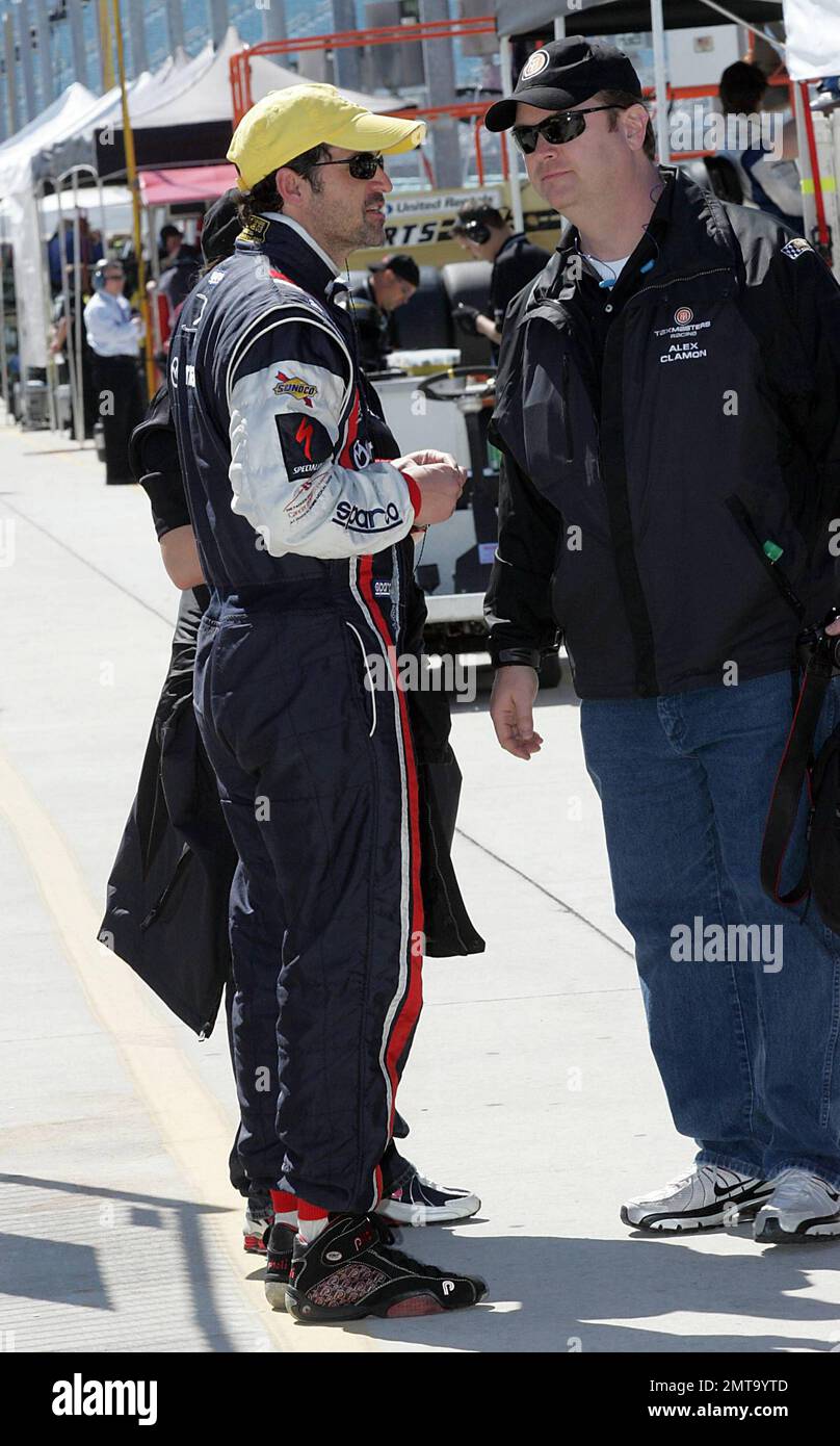 Actor Patrick Dempsey walks down pit road prior to his practice at the ...