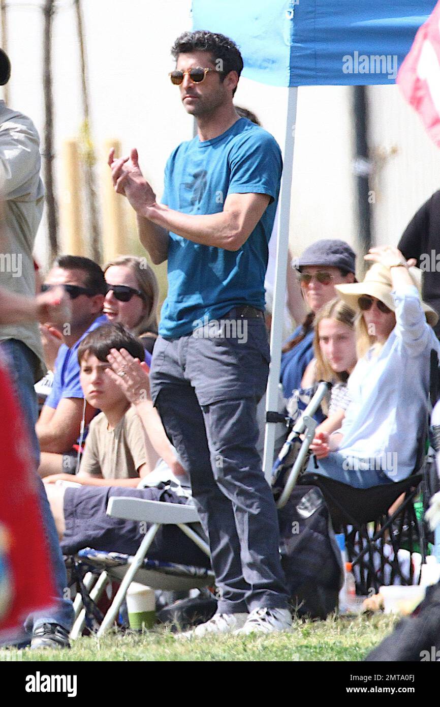 Patrick Dempsey cheers his kids on at a soccer game. Los Angeles, CA ...
