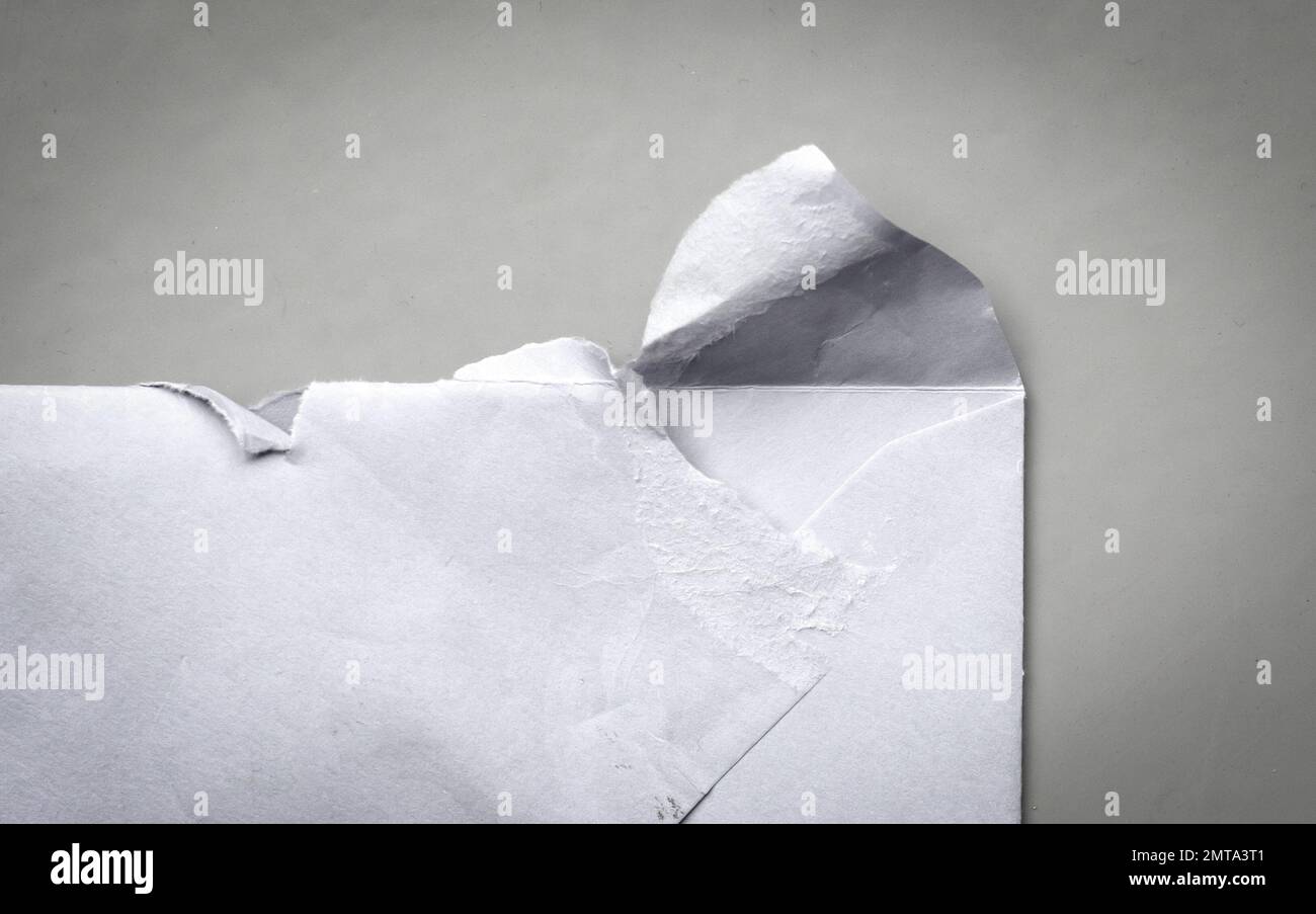 Torn (opened) envelope on a grey background Stock Photo - Alamy