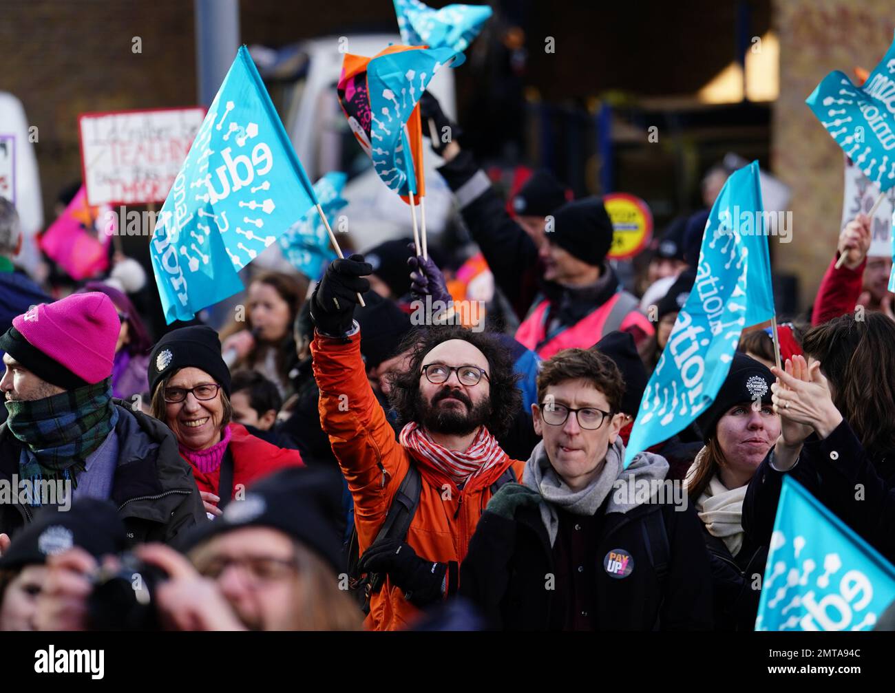 Members of the National Education Union (NEU) join fellow strikers from ...