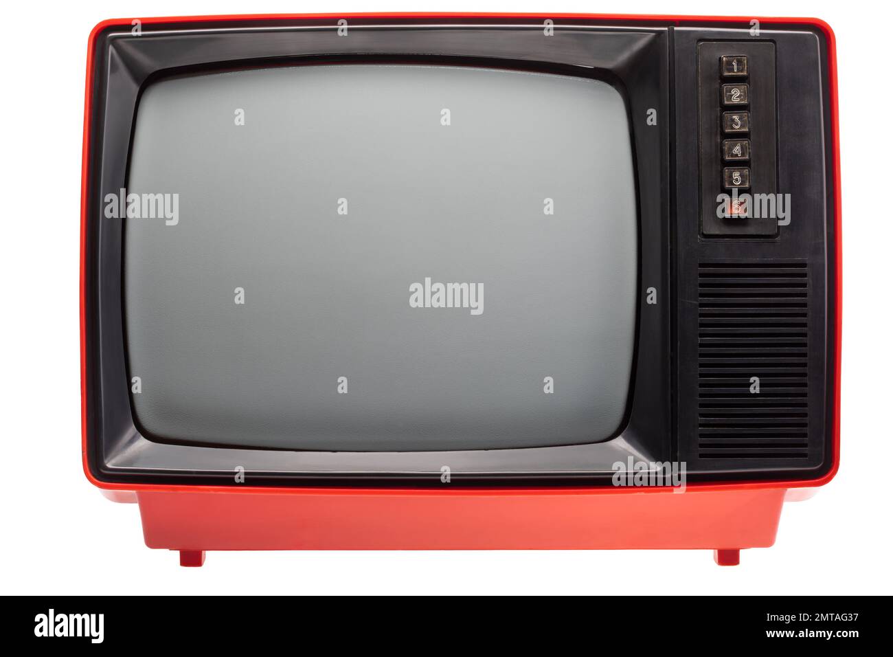Vintage red CRT TV receiver isolated on white background Stock Photo ...