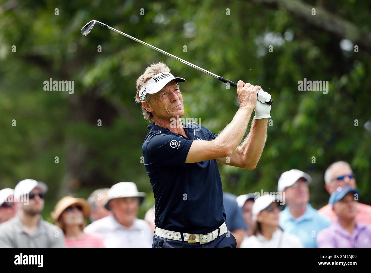 Bernhard Langer, of Germany, tees off on the third hole during the ...