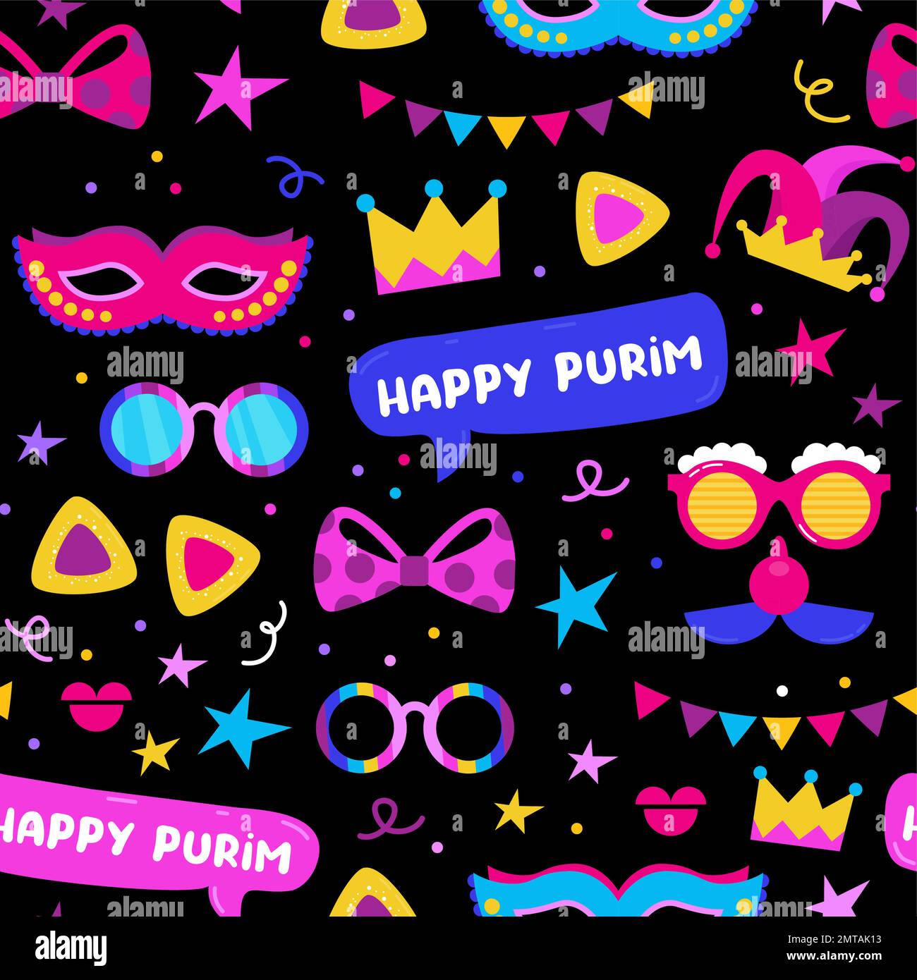 Seamless pattern design for Purim holiday with cute carnival costume ...