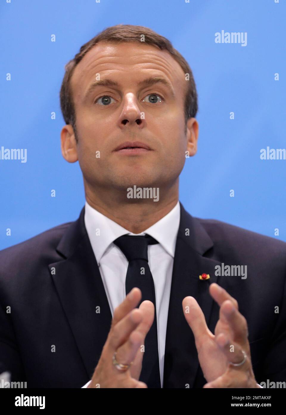 France's President Emmanuel Macron attends a press conference after a ...