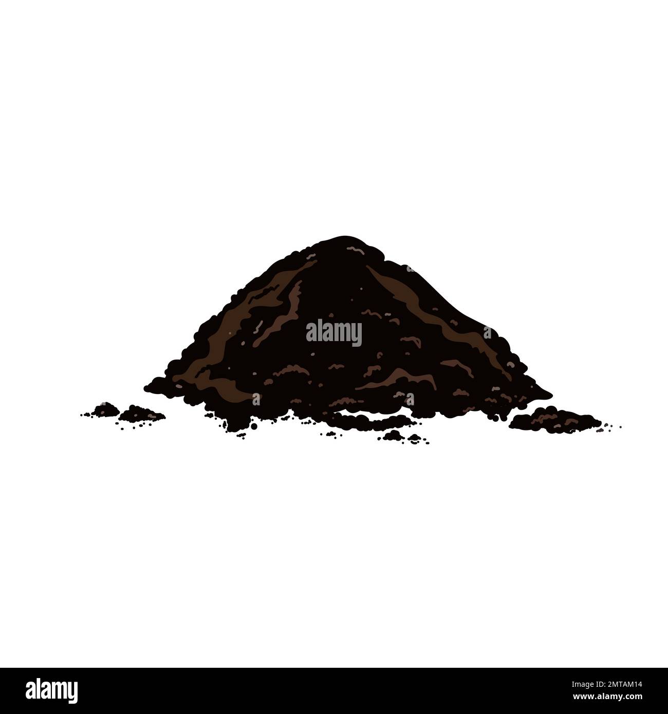 Black soil pile, dirt or humus mound in front view isolated on white ...