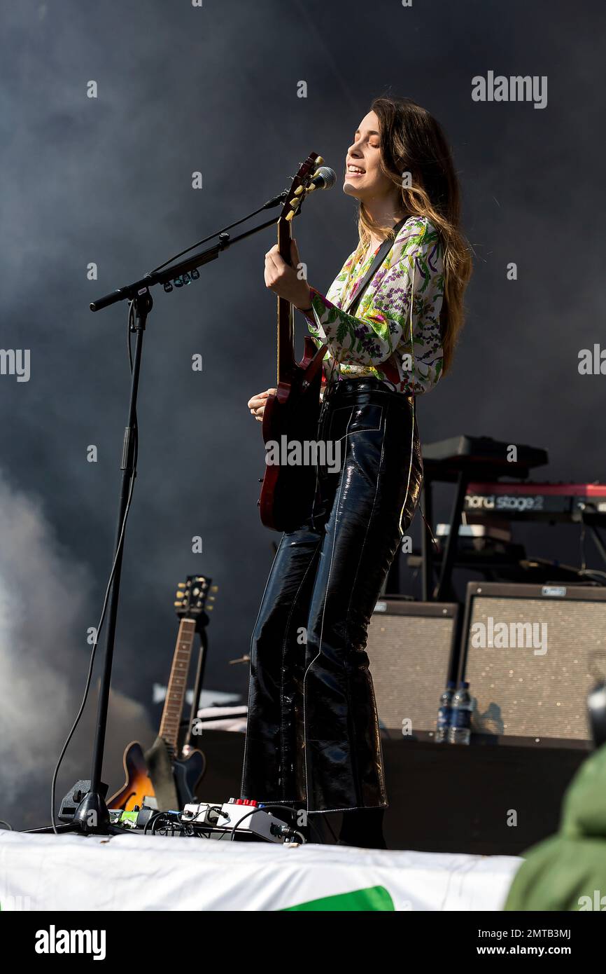 Singer Danielle Haim performs with her group 'Haim' at the Glastonbury ...