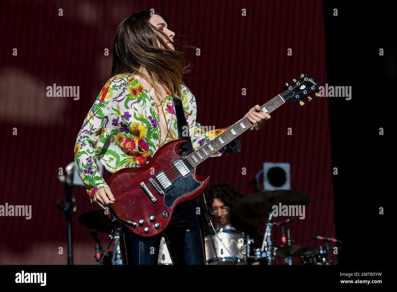 Singer Danielle Haim performs with her group 'Haim' at the Glastonbury ...