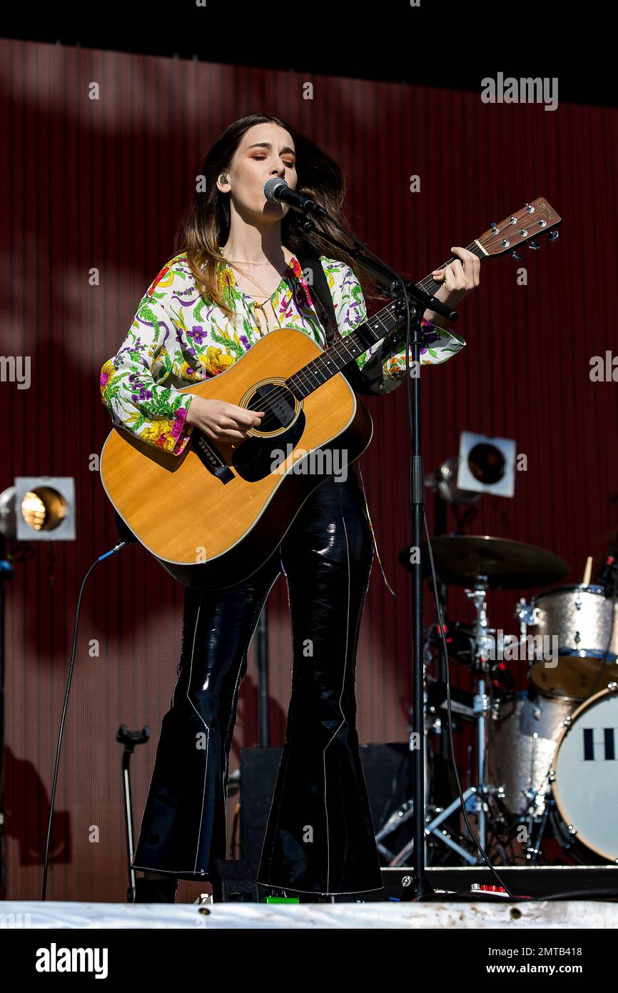 Singer Danielle Haim performs with her group 'Haim' at the Glastonbury ...