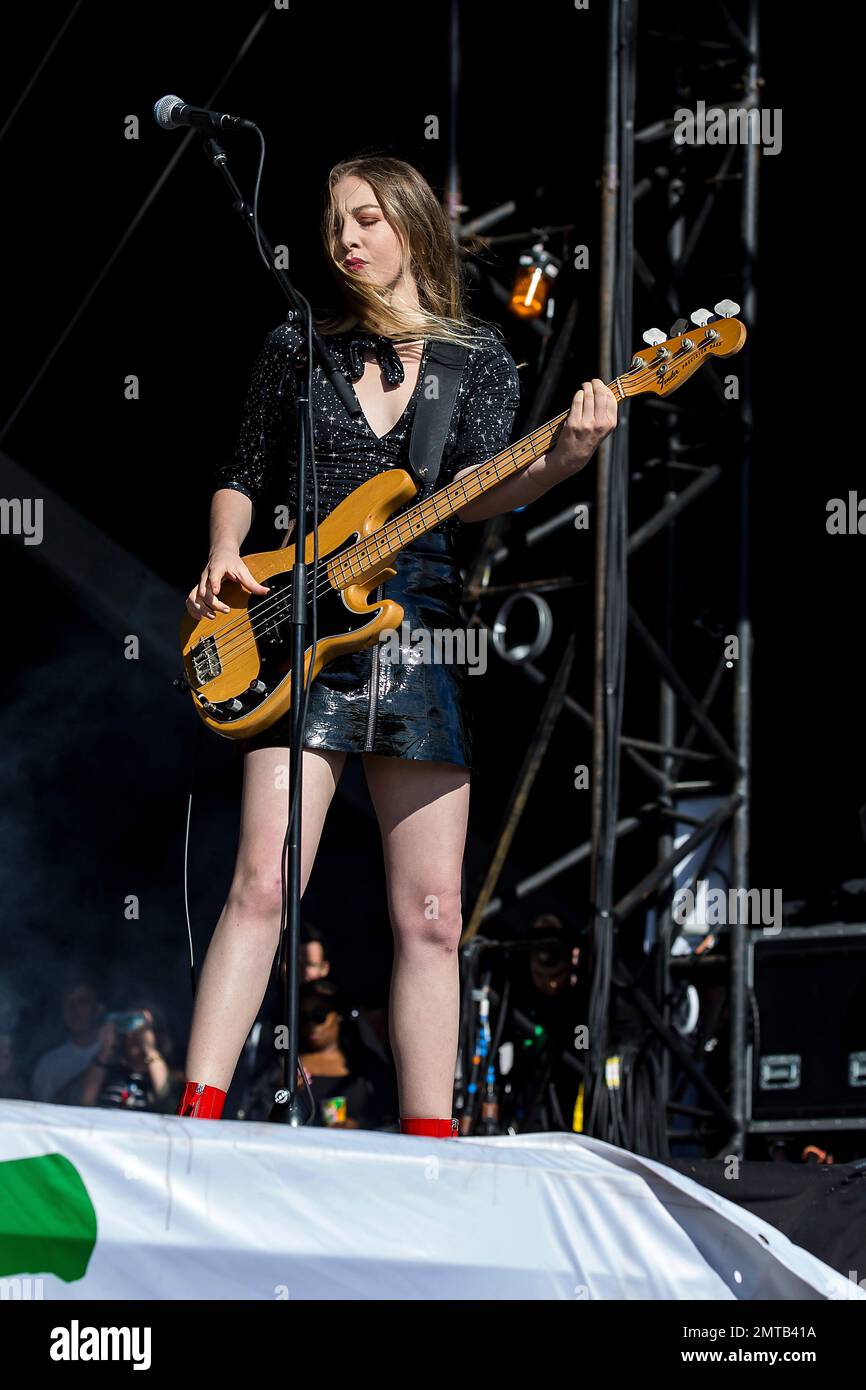 Bass guitarist Este Haim performs with her group 'Haim' at the ...