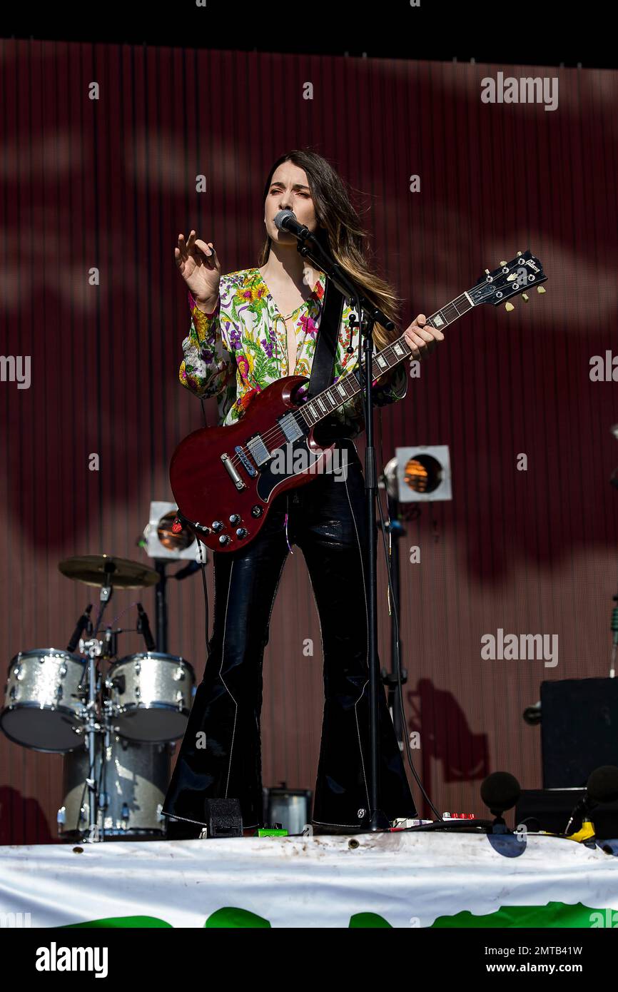 Singer Danielle Haim performs with her group 'Haim' at the Glastonbury ...