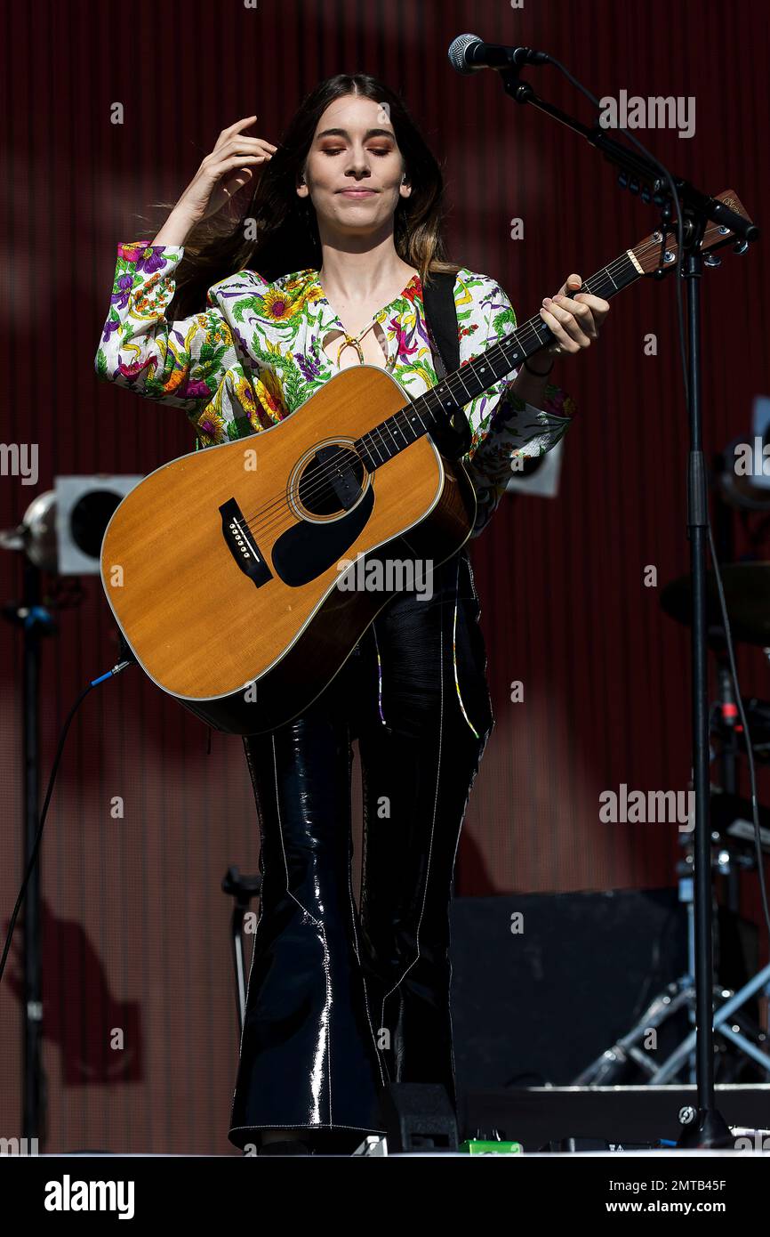 Singer Danielle Haim performs with her group 'Haim' at the Glastonbury ...