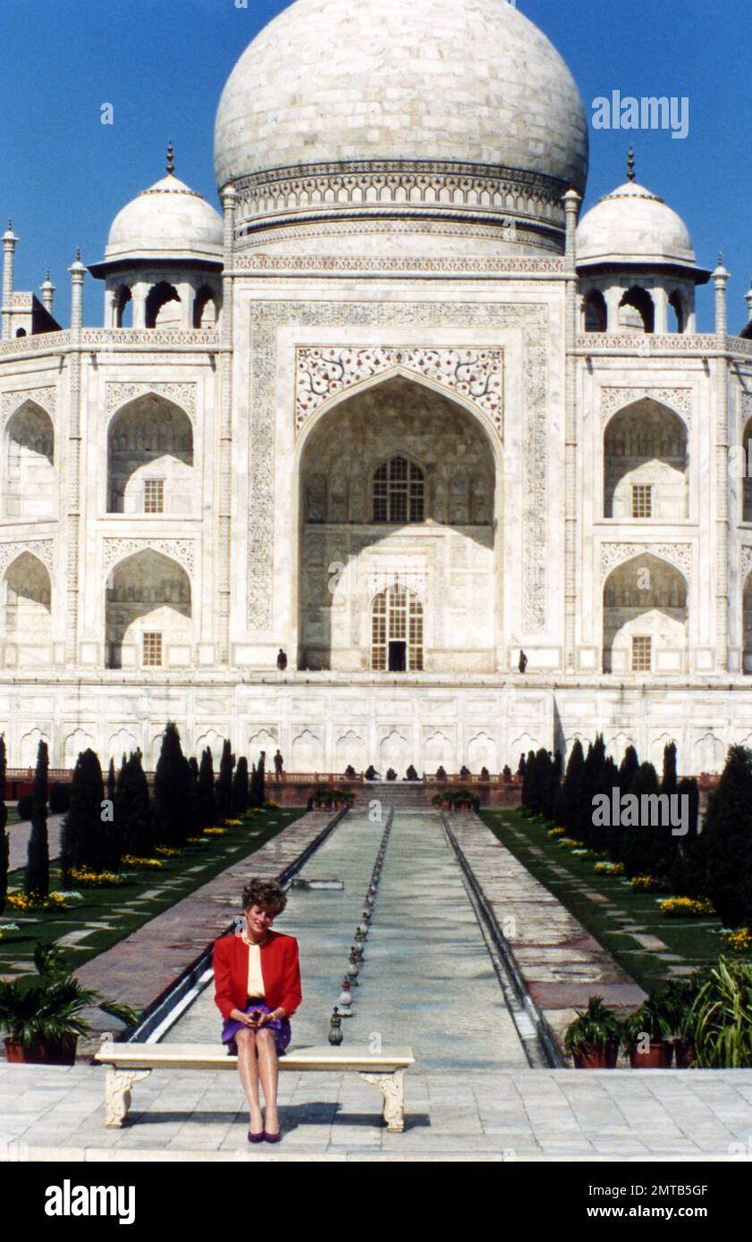 Princess Diana sitting in front of the Taj Mahal in the ancient Indian ...