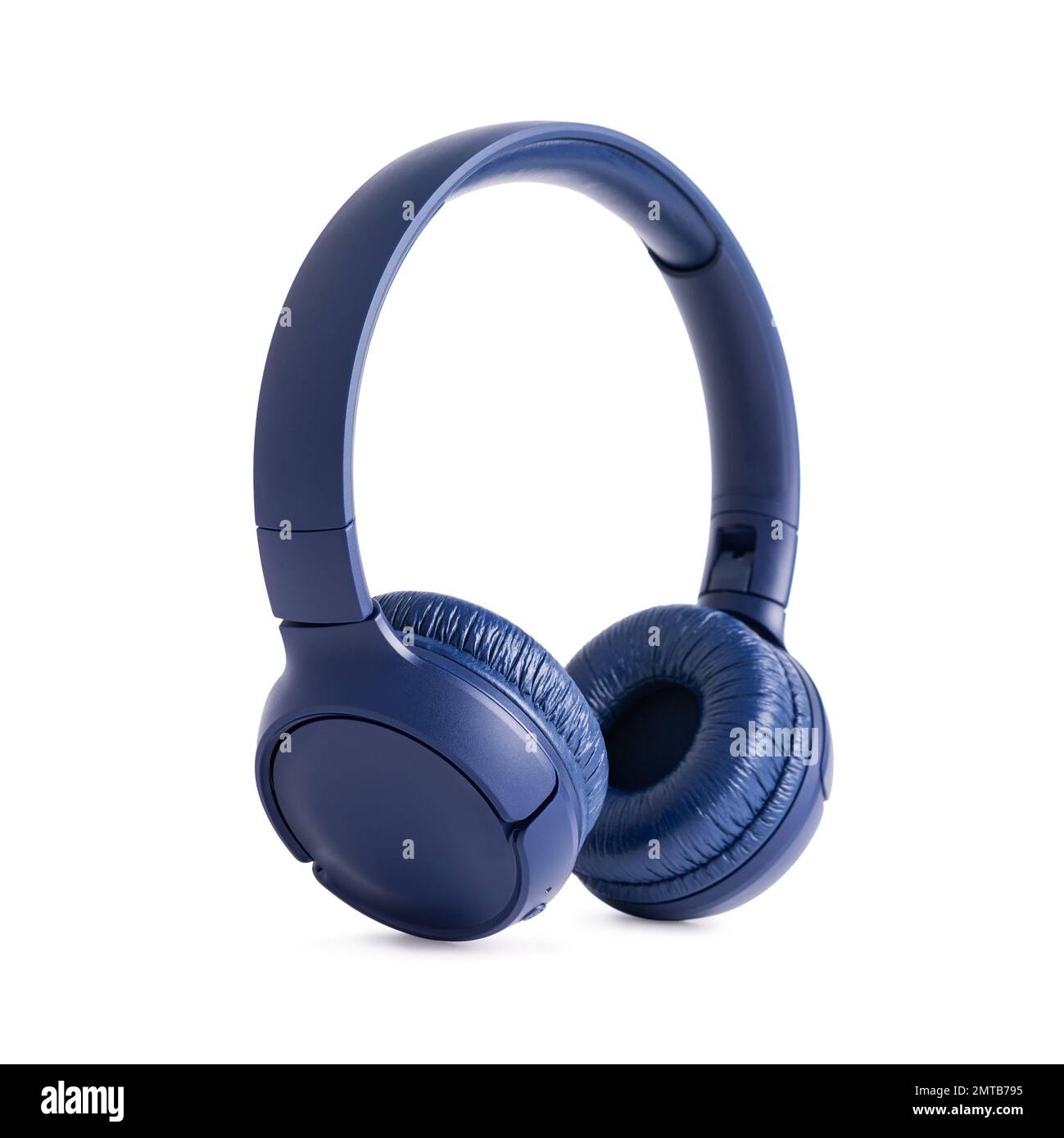 Close-up of black modern wireless headphones. Accessory for listening ...