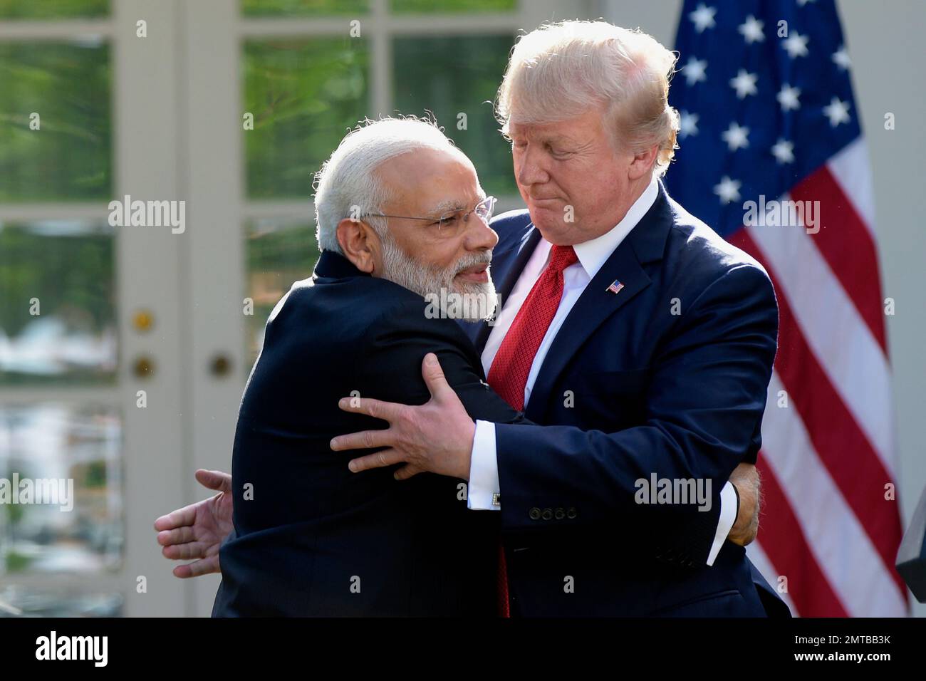President Donald Trump and Indian Prime Minister Narendra Modi hug ...