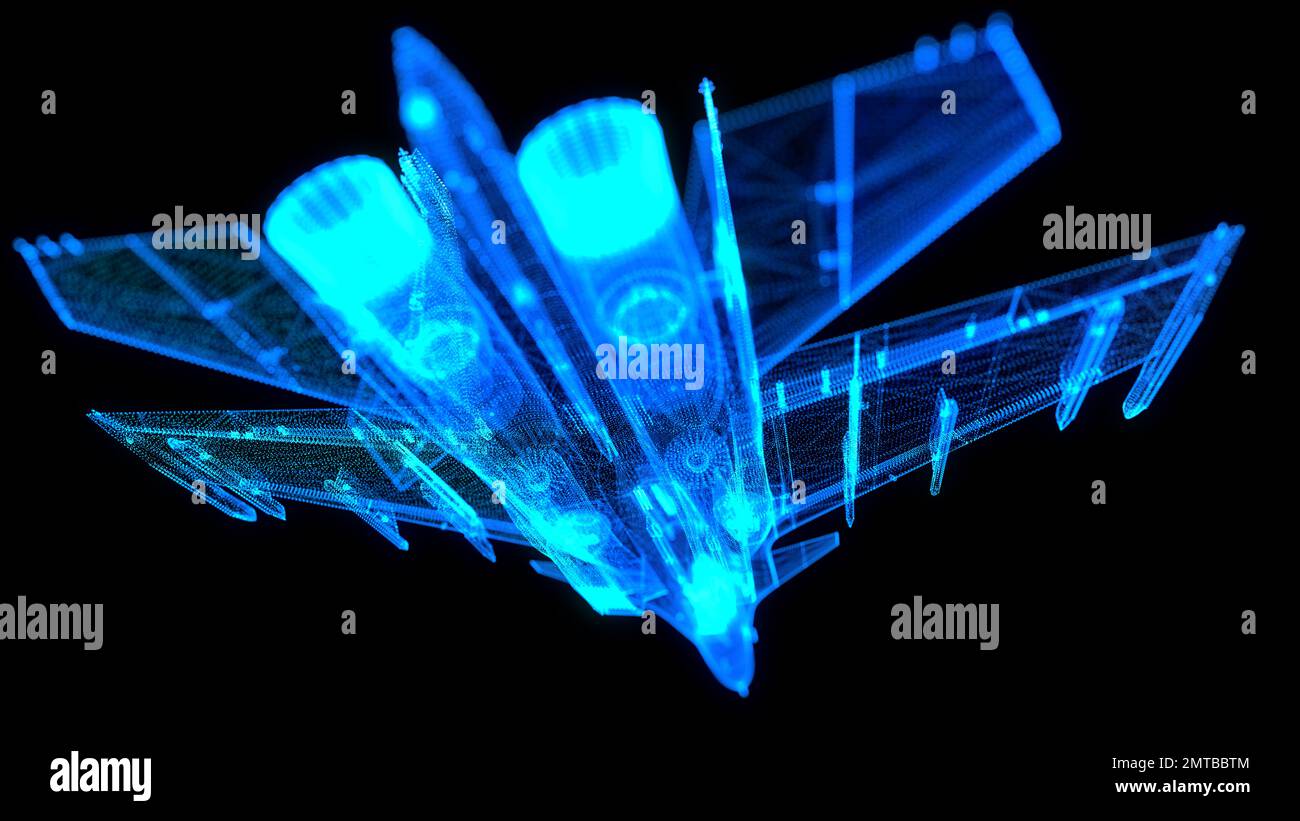 Military Jet 3d polygonal line. Air plane lines and connected to 3d ...